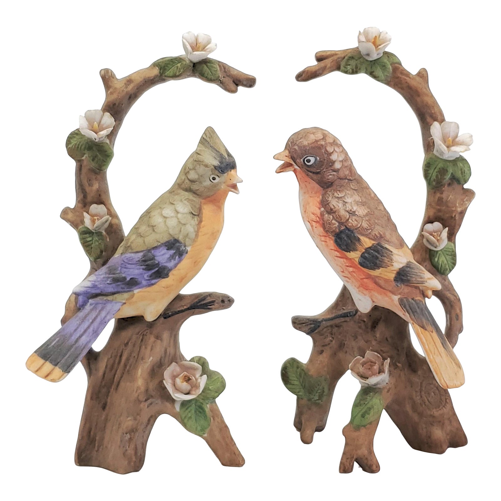Pair of Vintage Bisque Porcelain Bird Figurines With Branches and ...