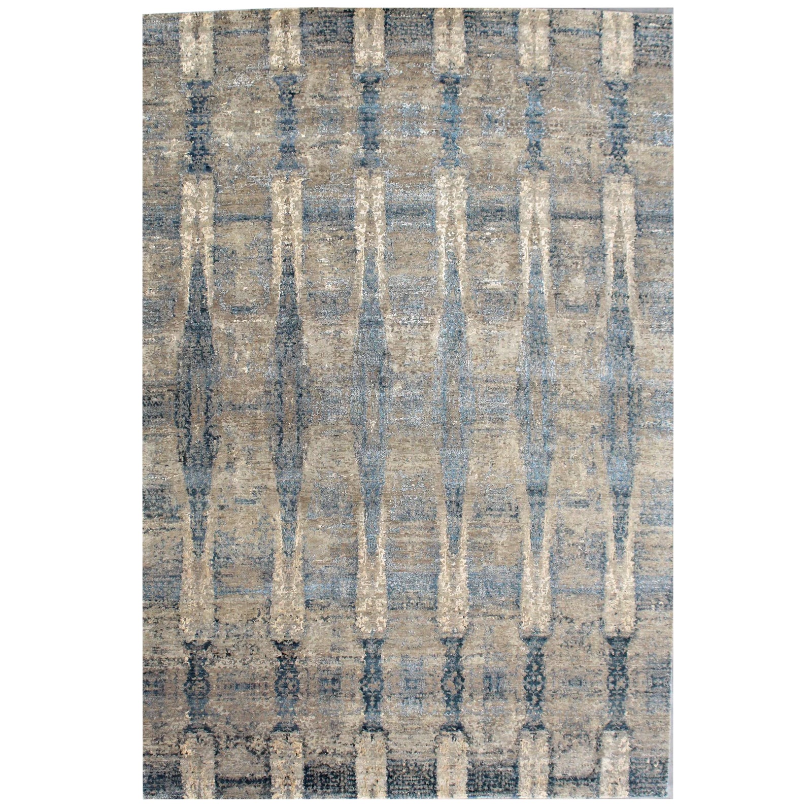 Hand-Knotted Bamboo Silk & Wool Modern Rug - 10′ × 14′ | Chairish