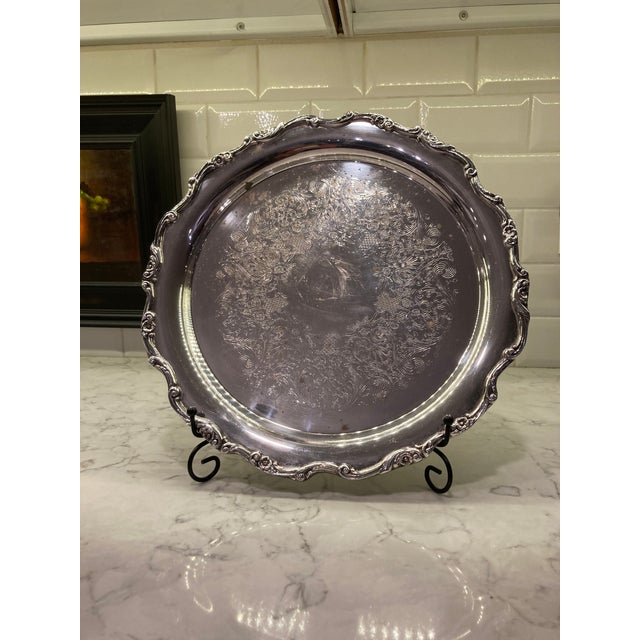 Vintage Wm Rogers Silverplate Round Tray | Chairish