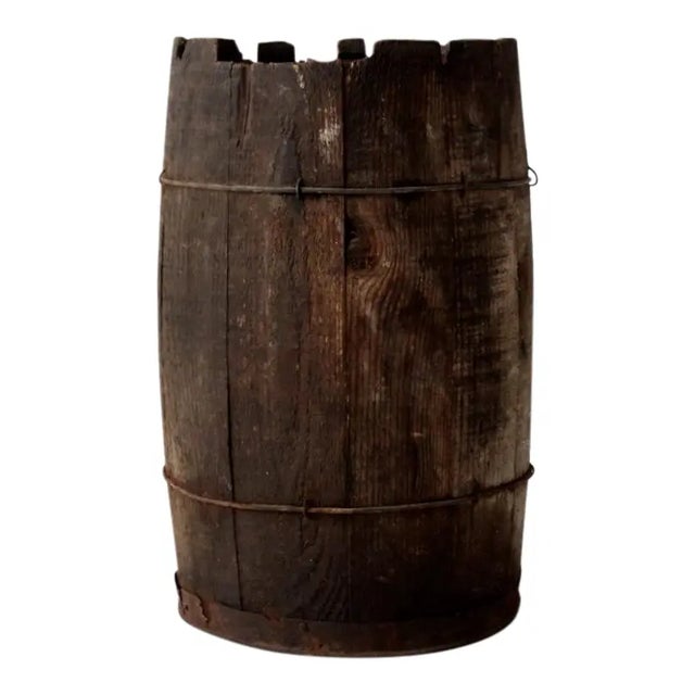Antique Rustic Wooden Barrel | Chairish