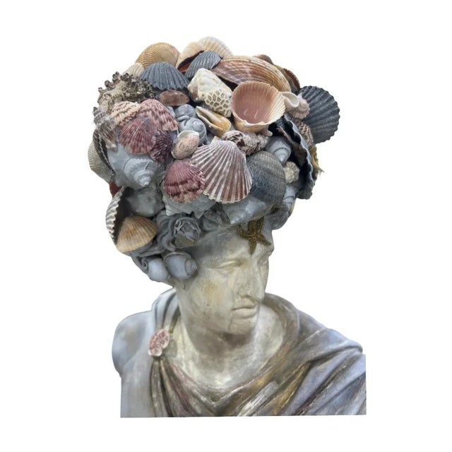 Vintage Roman Shell-Covered Head Plaster Bust | Chairish