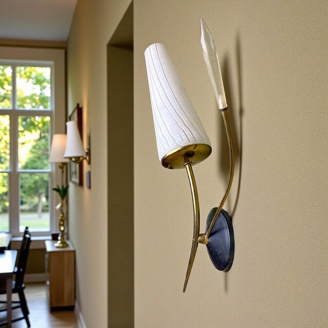 Mid-Century Modern French White Glass and Brass Wall Light, 1960s ...