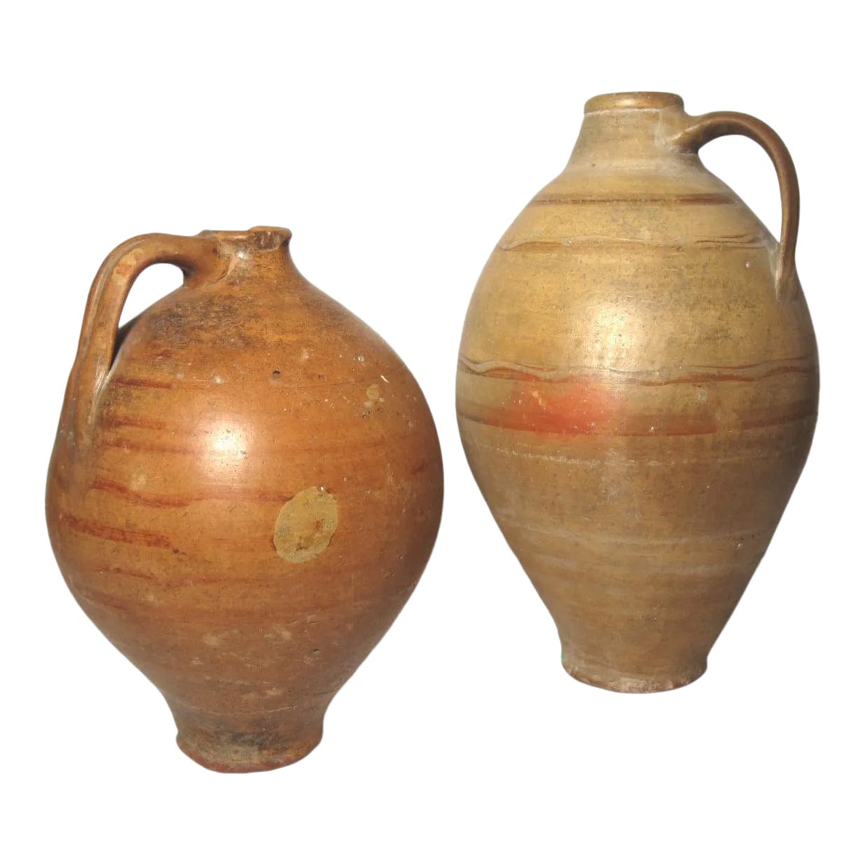 Antique Terracotta Clay Handled Oil Jars - A Pair | Chairish