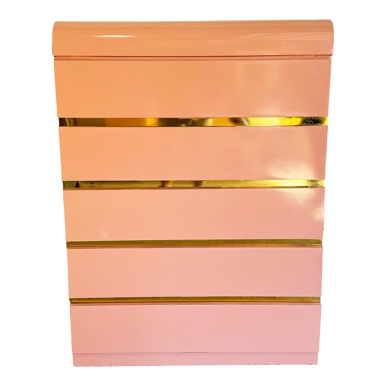 Postmodern Pink Lacquer Laminate Waterfall Highboy Dresser With Gold ...