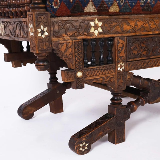 Antique Moroccan Carved and Inlaid Bench | Chairish