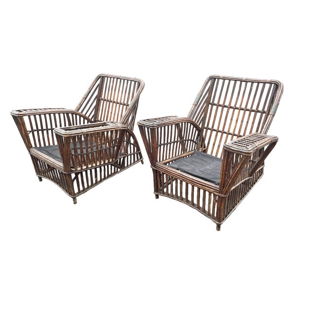 1930s Pair Art Deco Natural Rattan Split Reed Lounge Chairs | Chairish