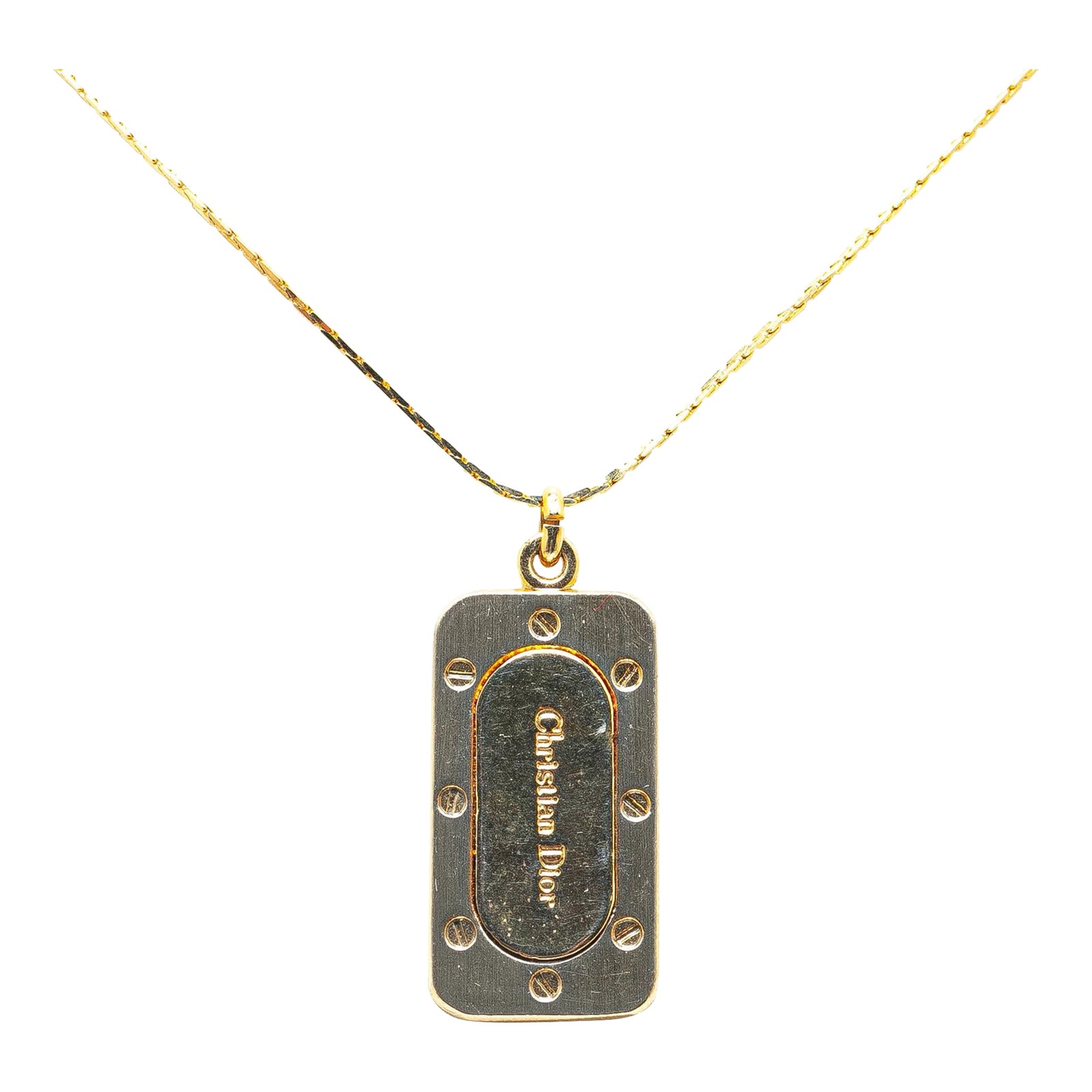 Dior Logo Plate Pendant Necklace Costume Necklace | Chairish