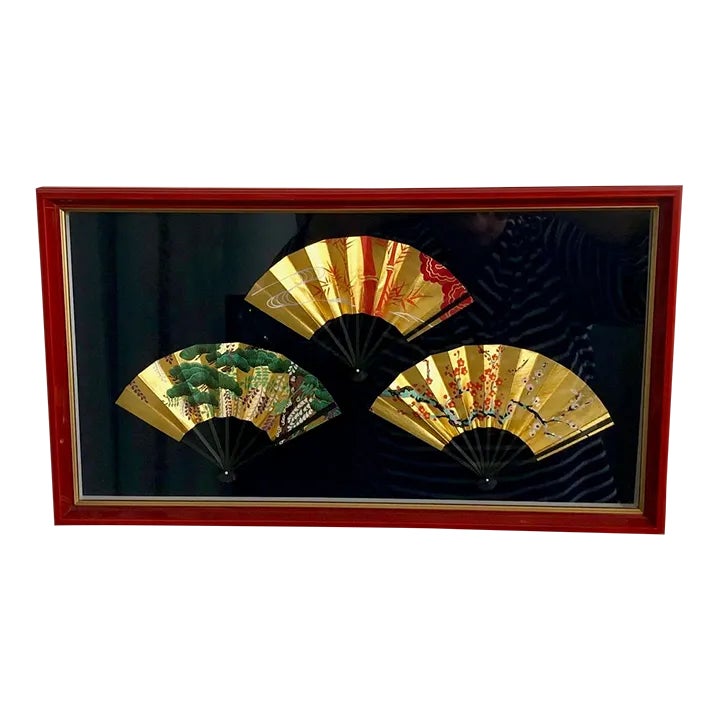 Mid 20th Century Chinoiserie Shadow Box Art of Three Miniature Japanese ...