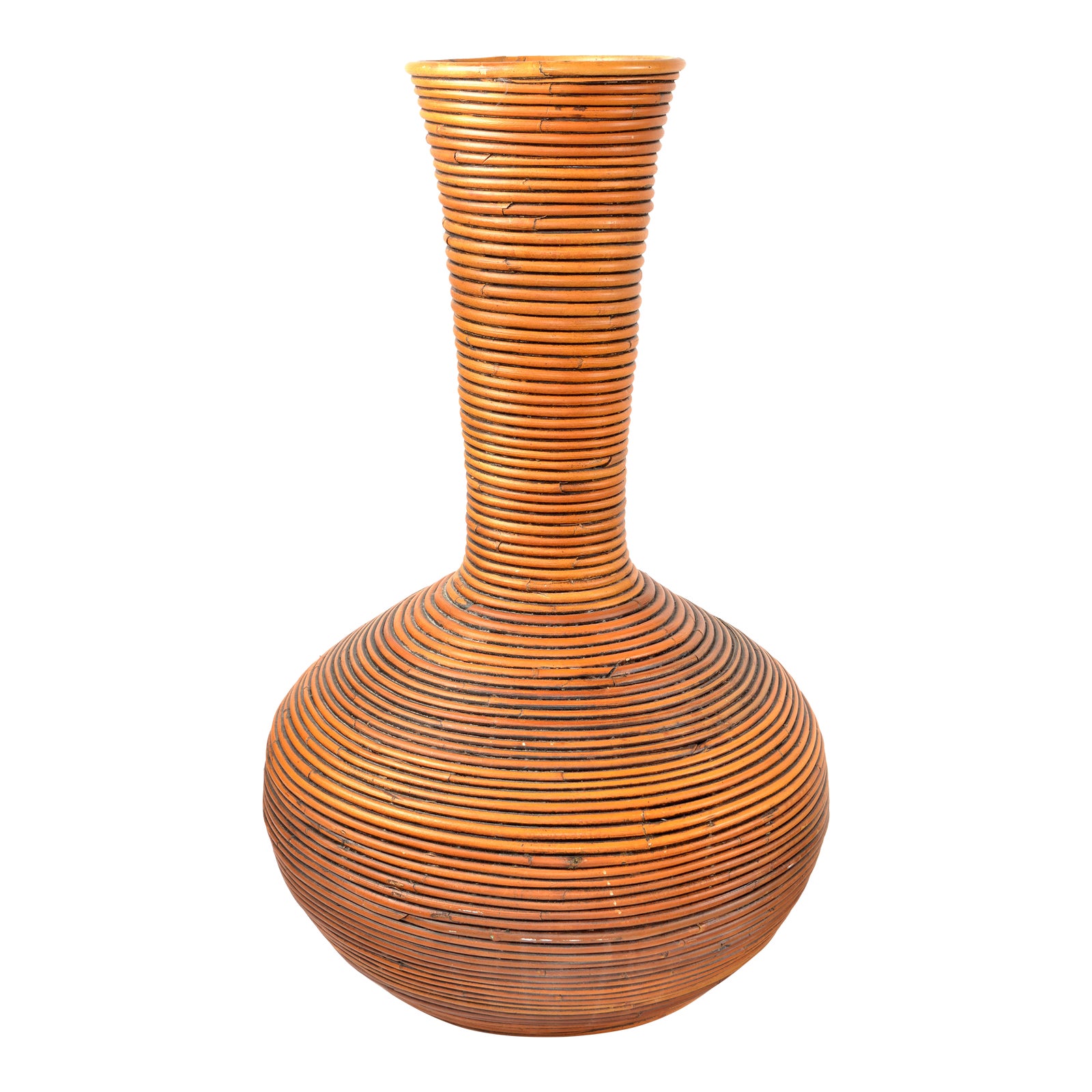 1970s Tall Bohemian Brown Reed Cane Bamboo Handcrafted Tall Cone Shape ...