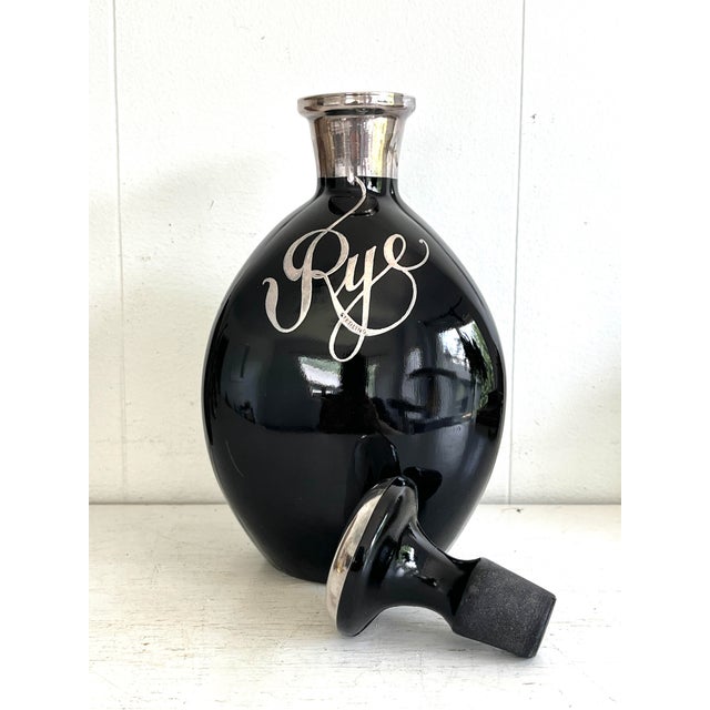 1920s Pinched Glass Rye Decanter, Sterling Silver and Black Art Glass ...