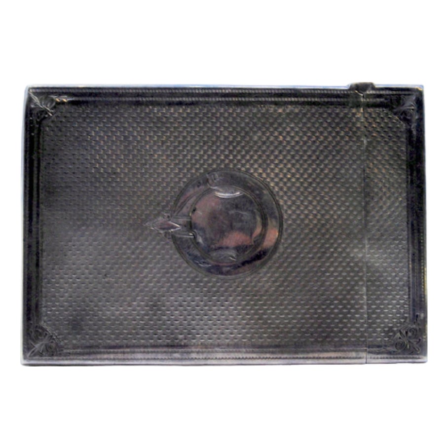 Guilloche Silver Cardboard Box with Edge Borders and Central Card ...