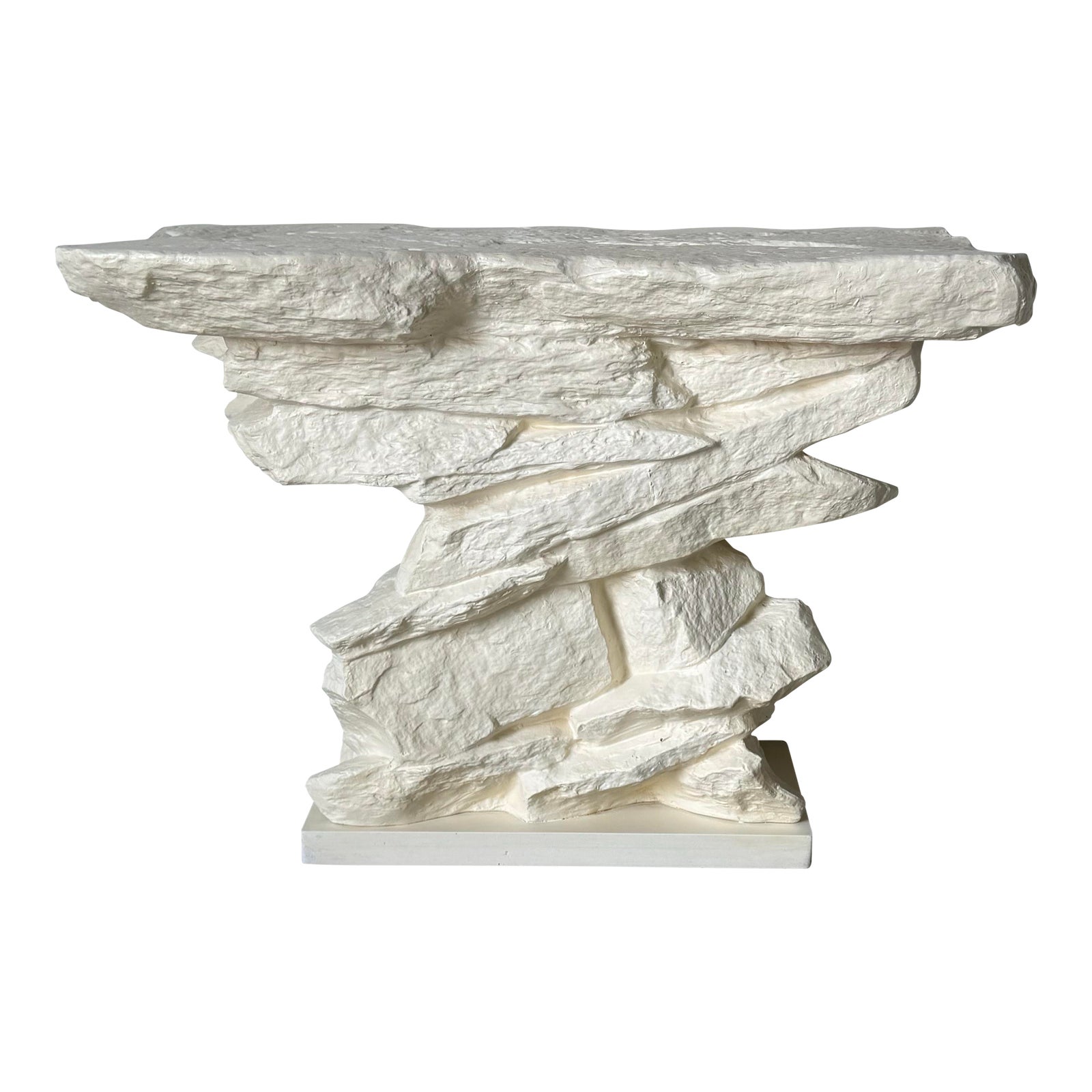 Hollywood Regency Sirmos Faux Stacked Stone White Plaster Console Table ...