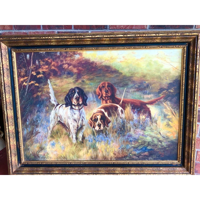1940s Hunting Dogs Painting 3 Dogs Oil on Canvas Signed Lavelle 6/40 ...