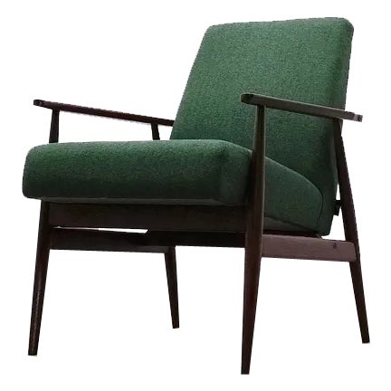 Mid Century Armchair in Green Tweed by Henryk Lis 1967