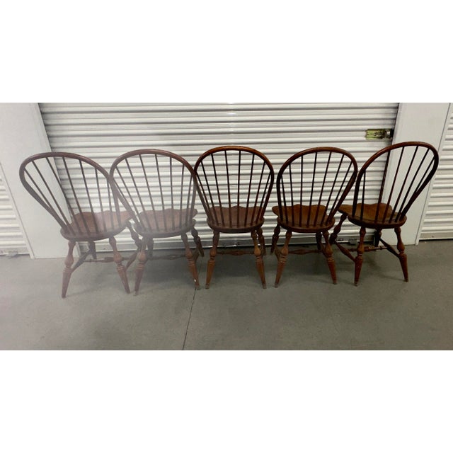 Vintage Spindle Bow Back Windsor Saddle Chair Chairs- Set of 5 | Chairish