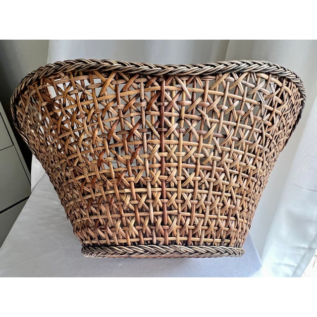 Vintage Tortoiseshell Bamboo and Woven Rattan Basket | Chairish