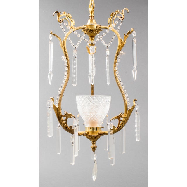 French Rococo Style Gilt Brass & Crystal Pendant | Chairish