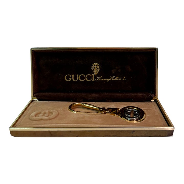 Vintage Gucci Gg Logo Gold Tone Key Fob With Original Box | Chairish