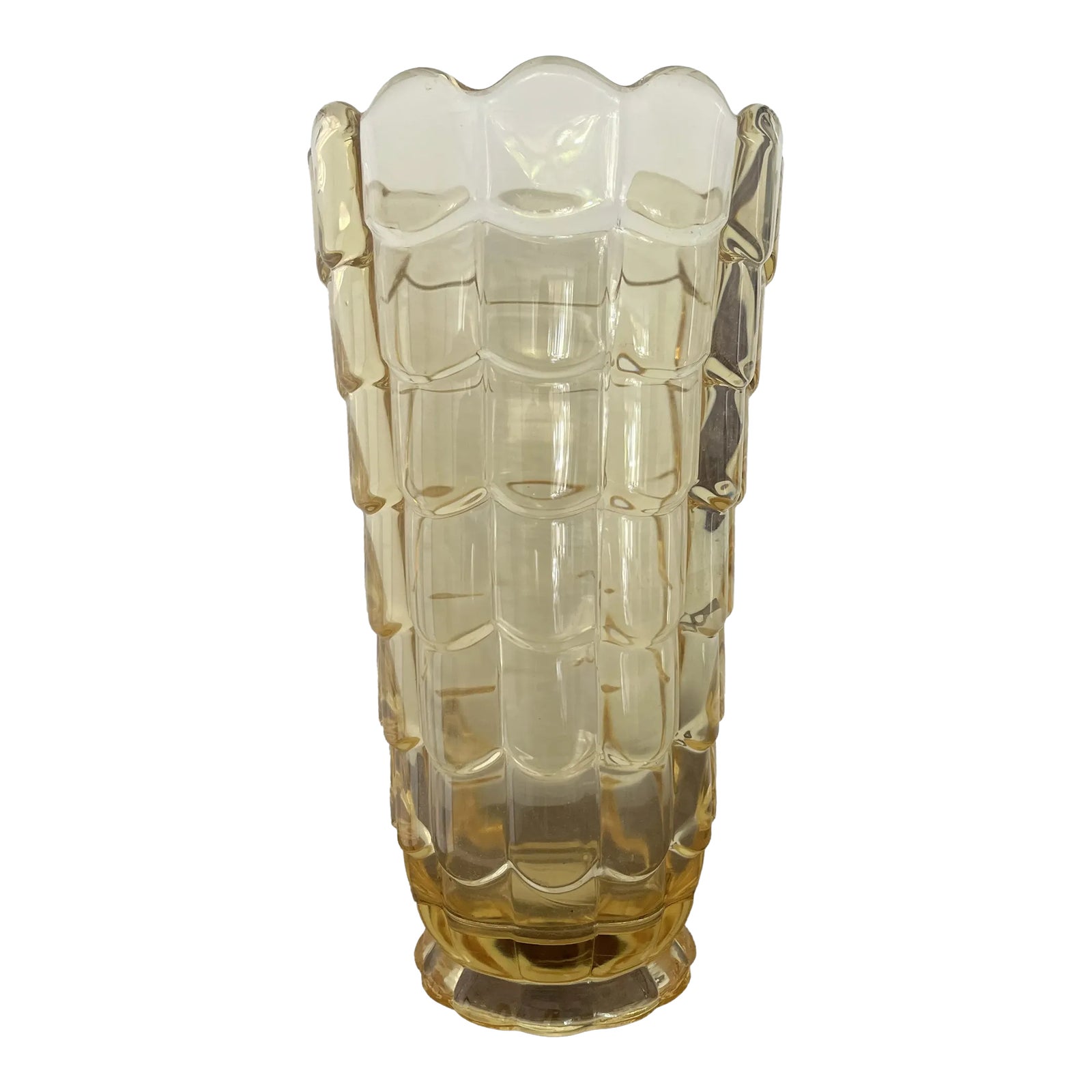 Mid-Century Modern Cambridge/Manderin Gold Pressed Glass Vase in the ...