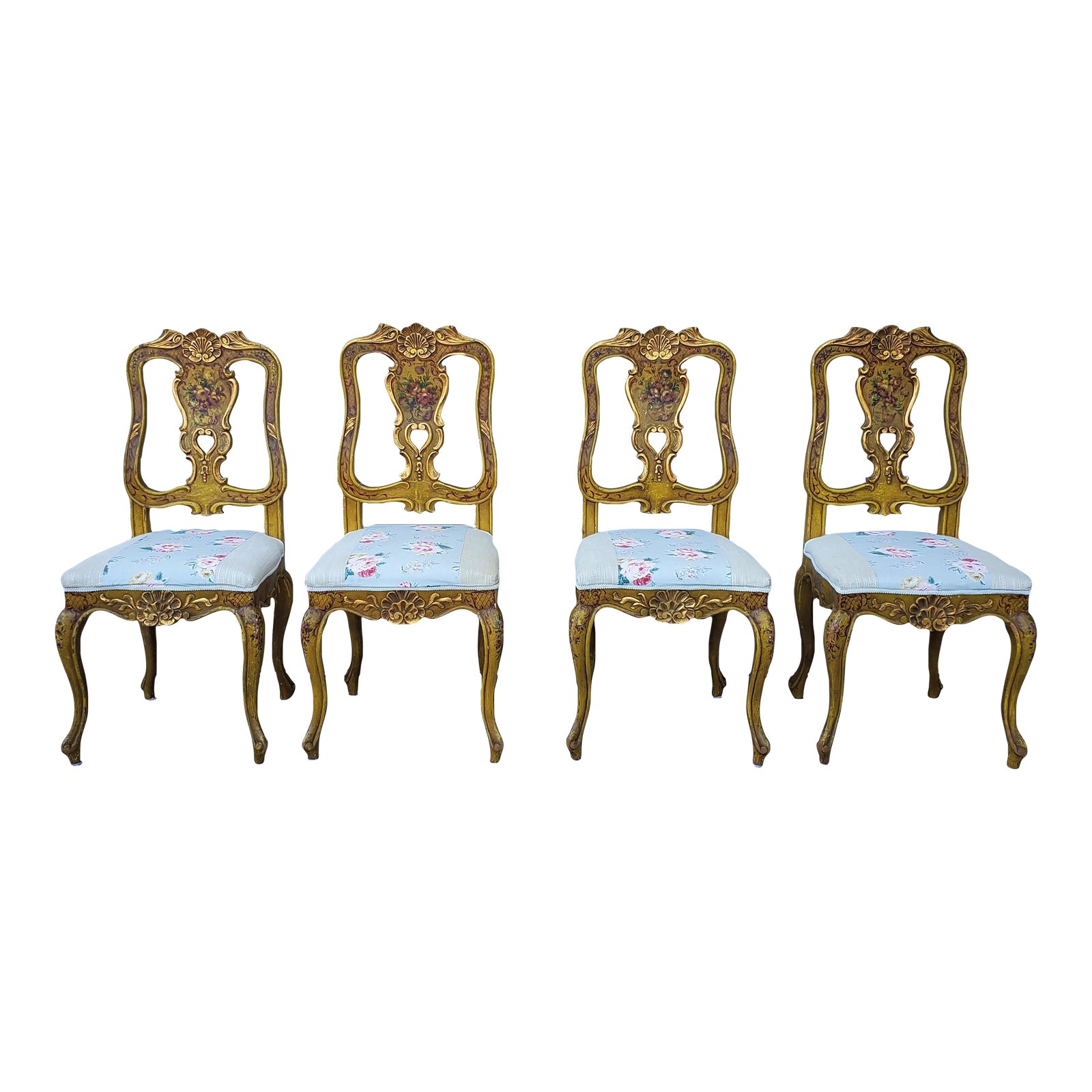 1940s Venetian Carved Shell Pattern & Hand Painted Flower Parcel Gilt ...