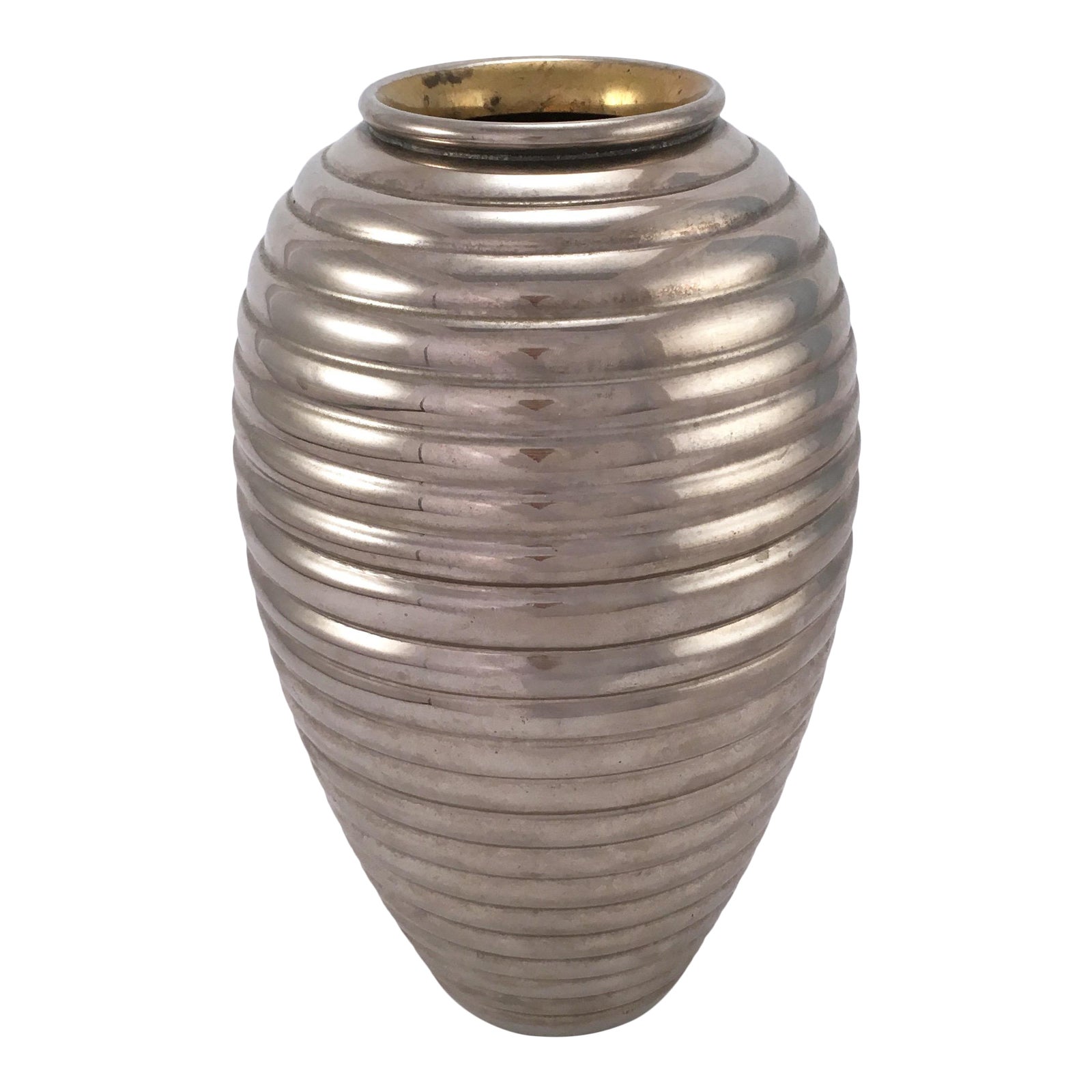 Modern Ribbed Metal Vase | Chairish