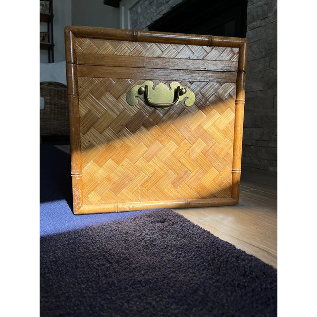 1950s Square Woven Rattan Trunk | Chairish