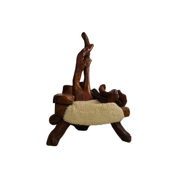 Late 1900s Redwood Burl Chair With Sherpa Seat in Manner of Daryl ...