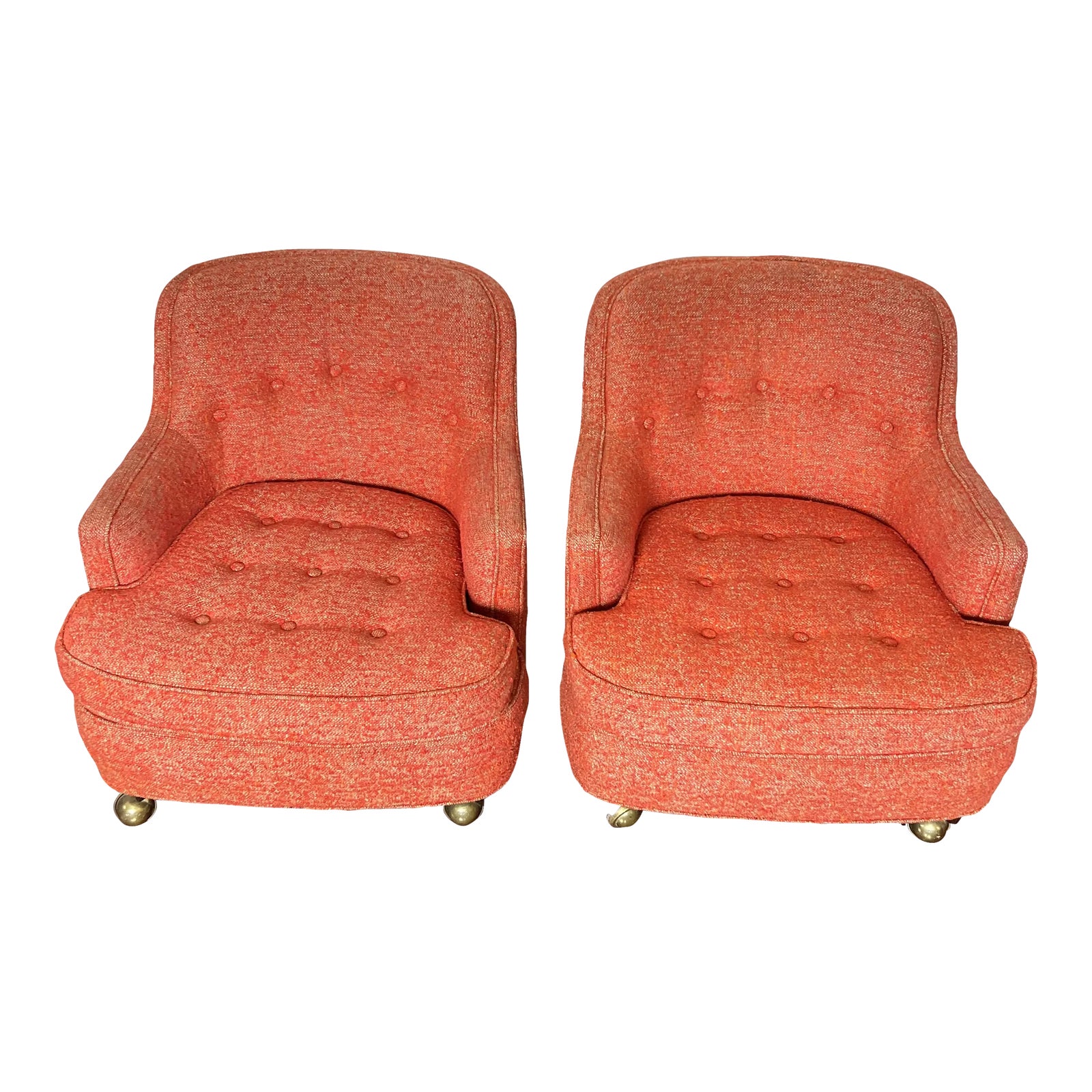 1960s A Pair of Model 5936 Lounge Chairs on Casters Designed by Edward ...