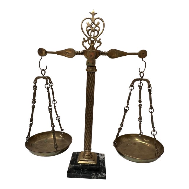Antique Fluted Brass Scales of Justice Marble Base | Chairish