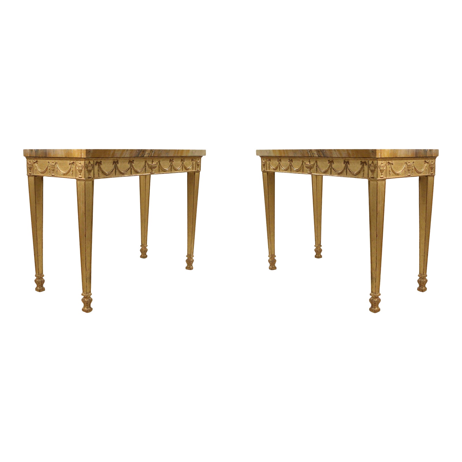 English Adam Neoclassic Style Giltwood and Marble Console Tables - A ...
