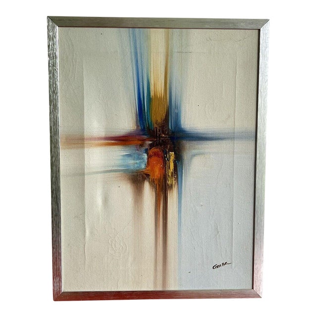 Vintage Guez Abstract Expressionist Art Painting on Canvas | Chairish