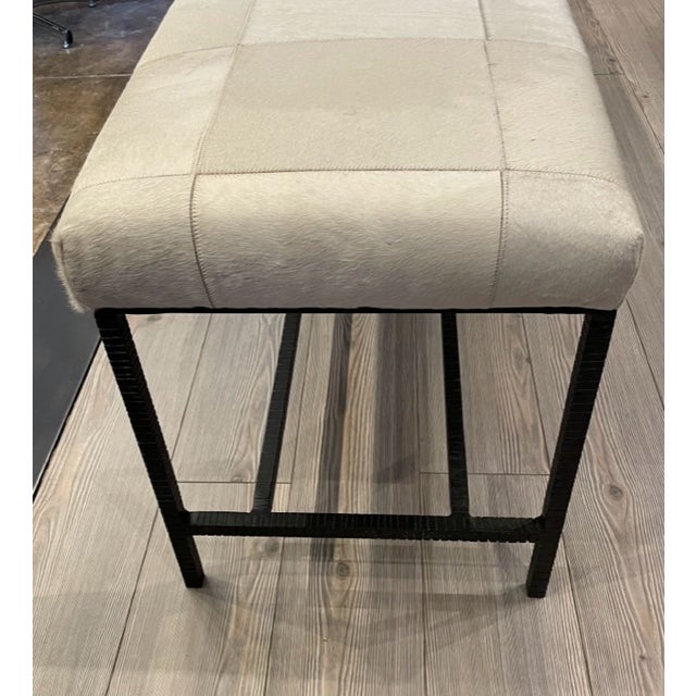 Contemporary Hair on Hide Bench With Chiseled Wrought Iron Base | Chairish