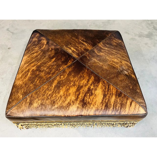French Provincial Style Cowhide Leather Fringe Cocktail Ottoman Bench ...