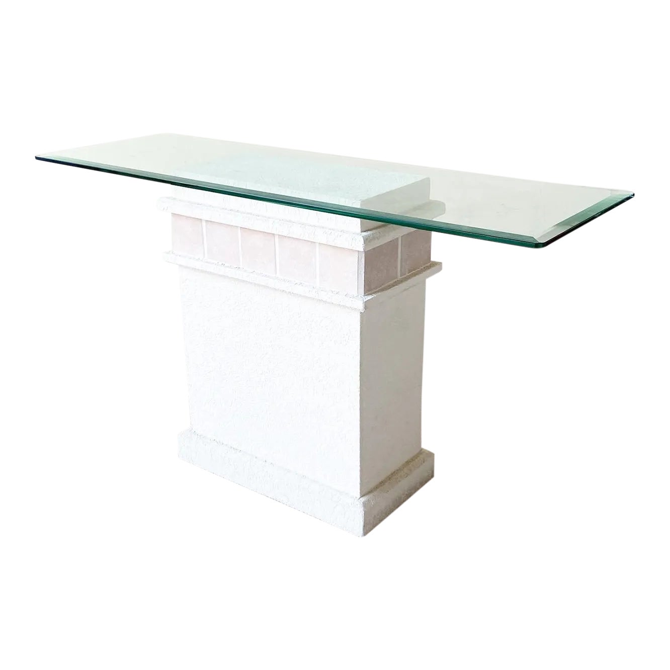Postmodern Pink Ceramic and Stucco Glass Top Console Table | Chairish