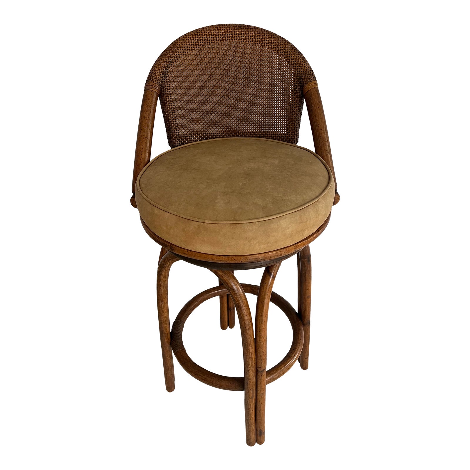 1970s Ficks Reed Swivel Bar Stool-Bamboo Rattan Frame-Cane Back | Chairish