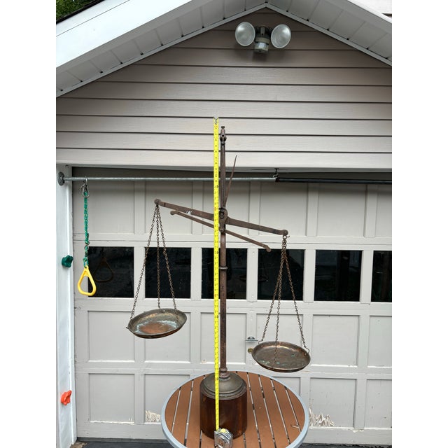 Vintage Brass Copper Metal Wood Large Balance Scales | Chairish