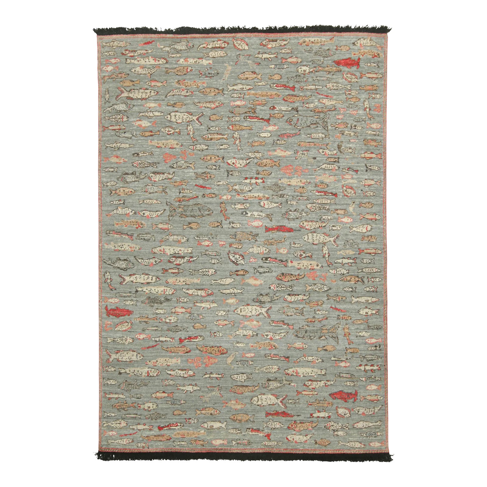Rug & Kilim’s Pictorial Art Rug in Blue With Polychromatic Fish ...