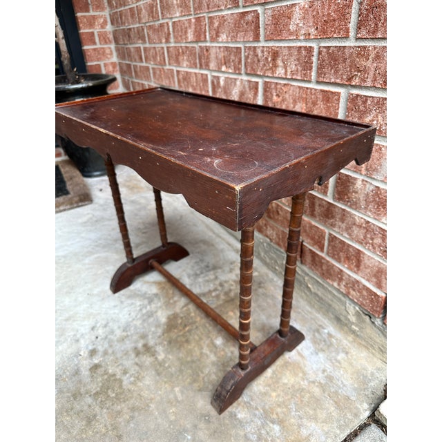 Antique Arts and Crafts Style Spool Leg Wooden Side Table | Chairish