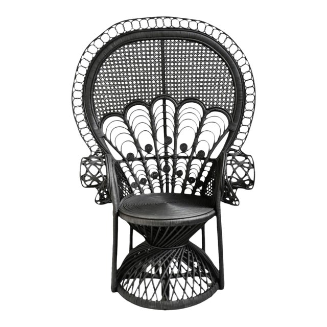 Black Cane Back Peacock Chair | Chairish