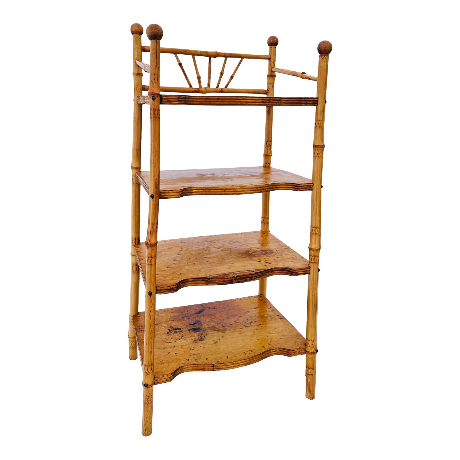 Antique Burnt Bamboo Four Tier Shelf | Chairish