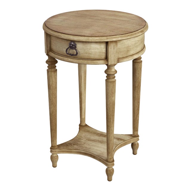 Jules 1 Drawer Round End Table with Storage, Beige | Chairish