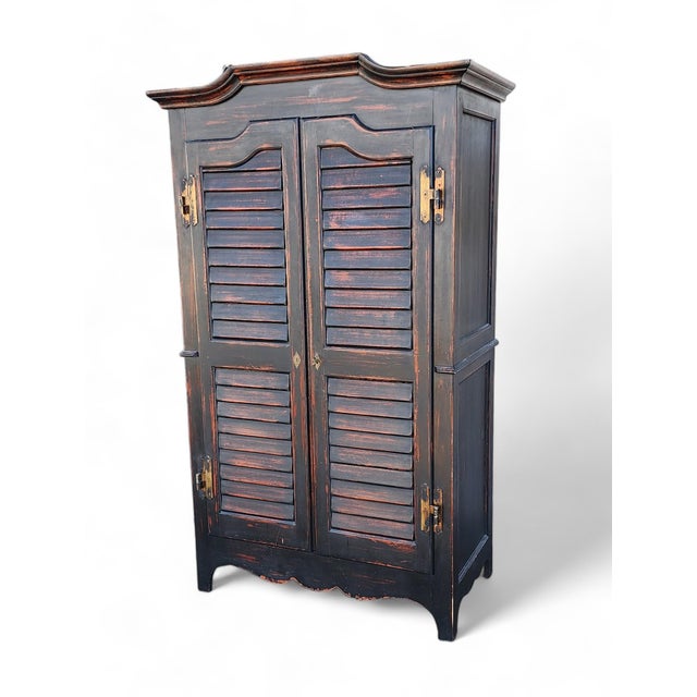 Distressed Painted Primitive Country Style Louvered Door Armoire Closet ...
