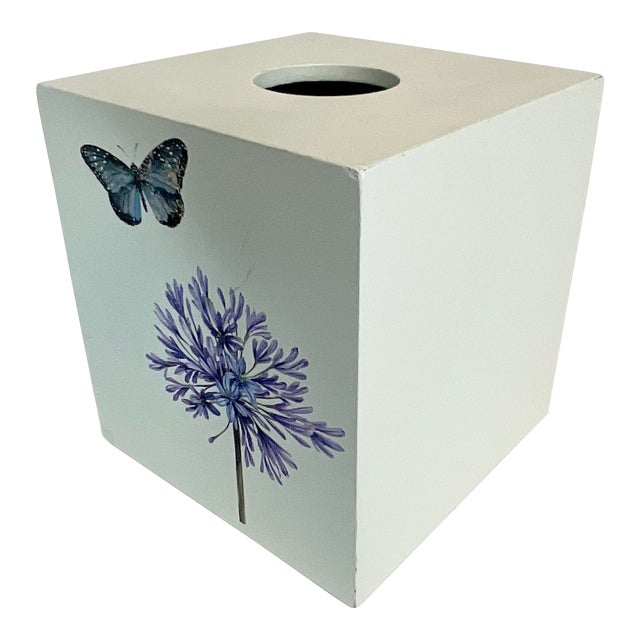 1990s Botanical Art Nouveau Allium, Lilac & Butterfly Tissue Box Cover ...