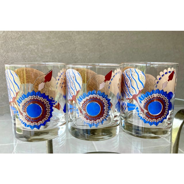 Mid-Century “Japanese Fans & Combs” Motif Lowball Glasses Attributed to ...