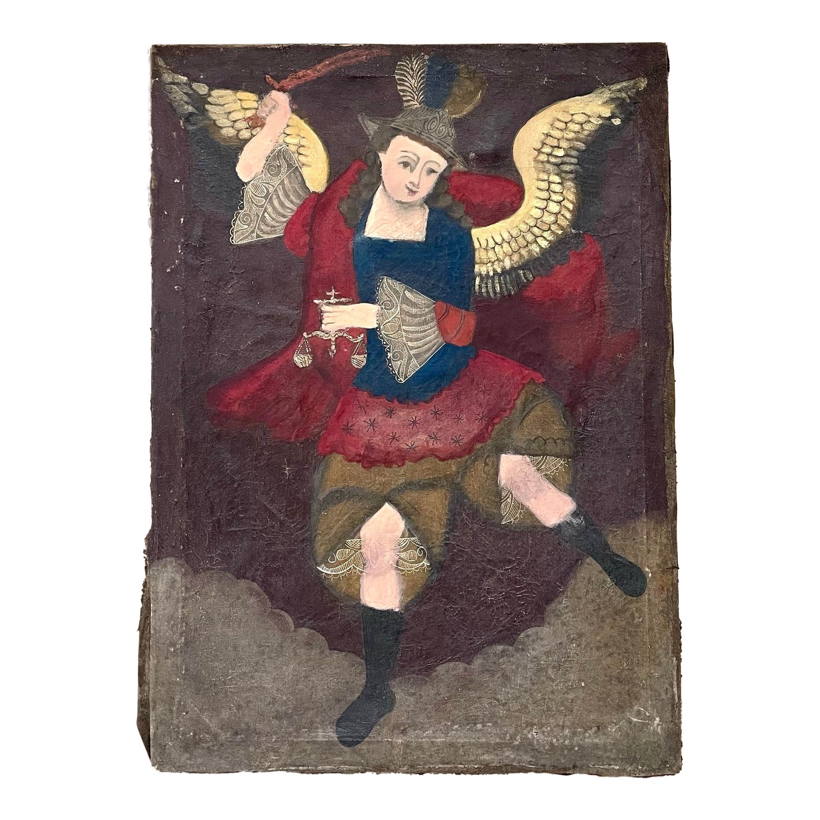 19th Century St. Michael Oil on Canvas | Chairish