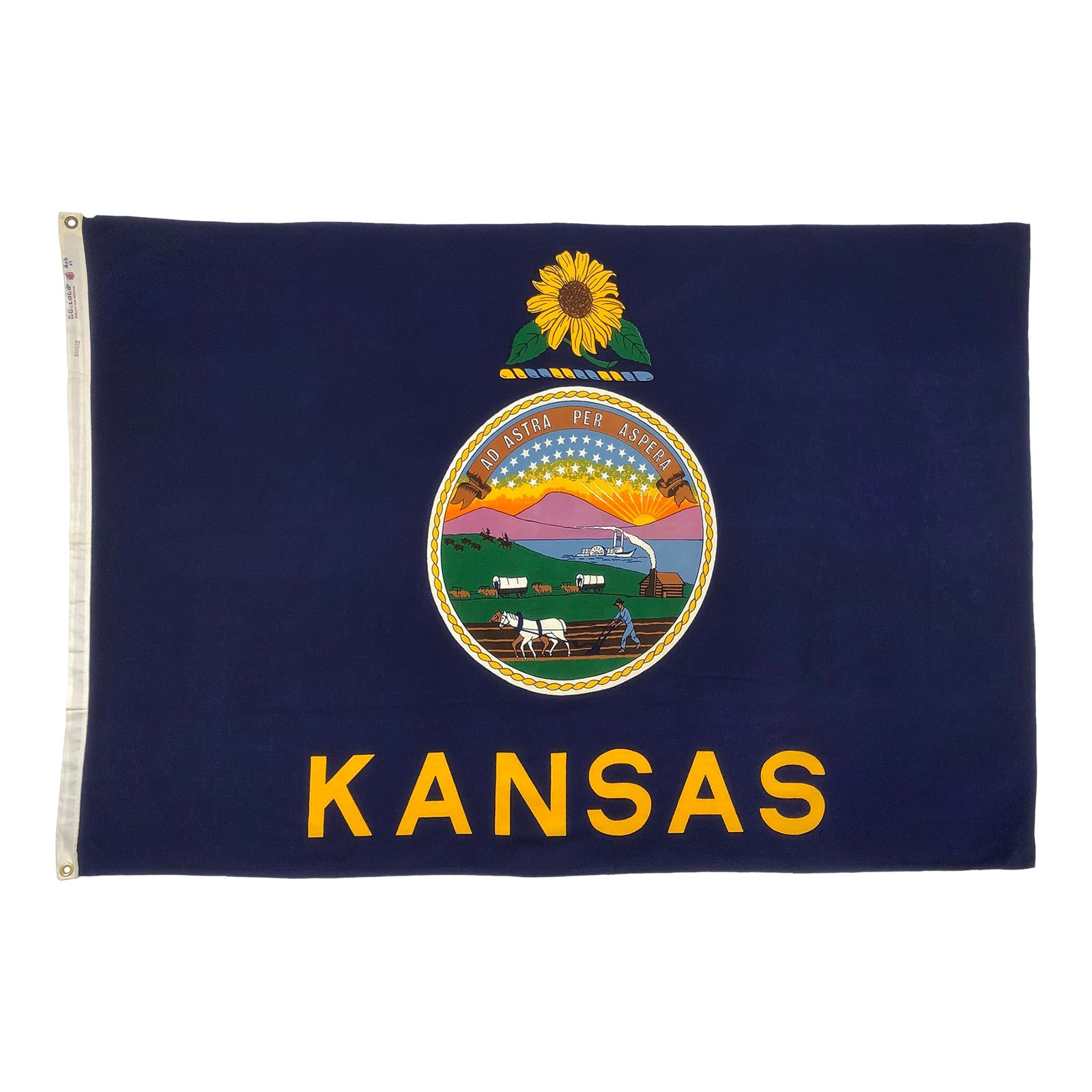 Large Vintage Cotton State Flag of Kansas | Chairish