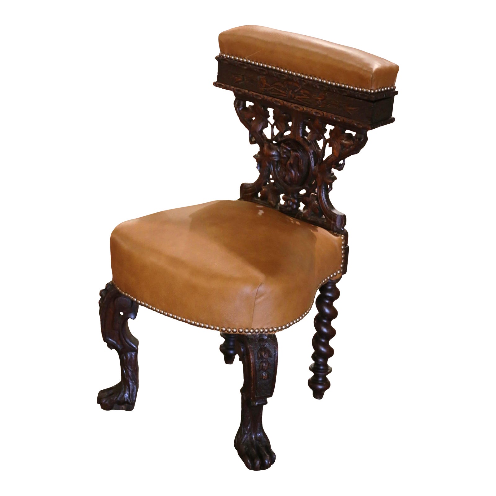 19th Century French Black Forest Carved Oak Smoking Chair With Cigar ...