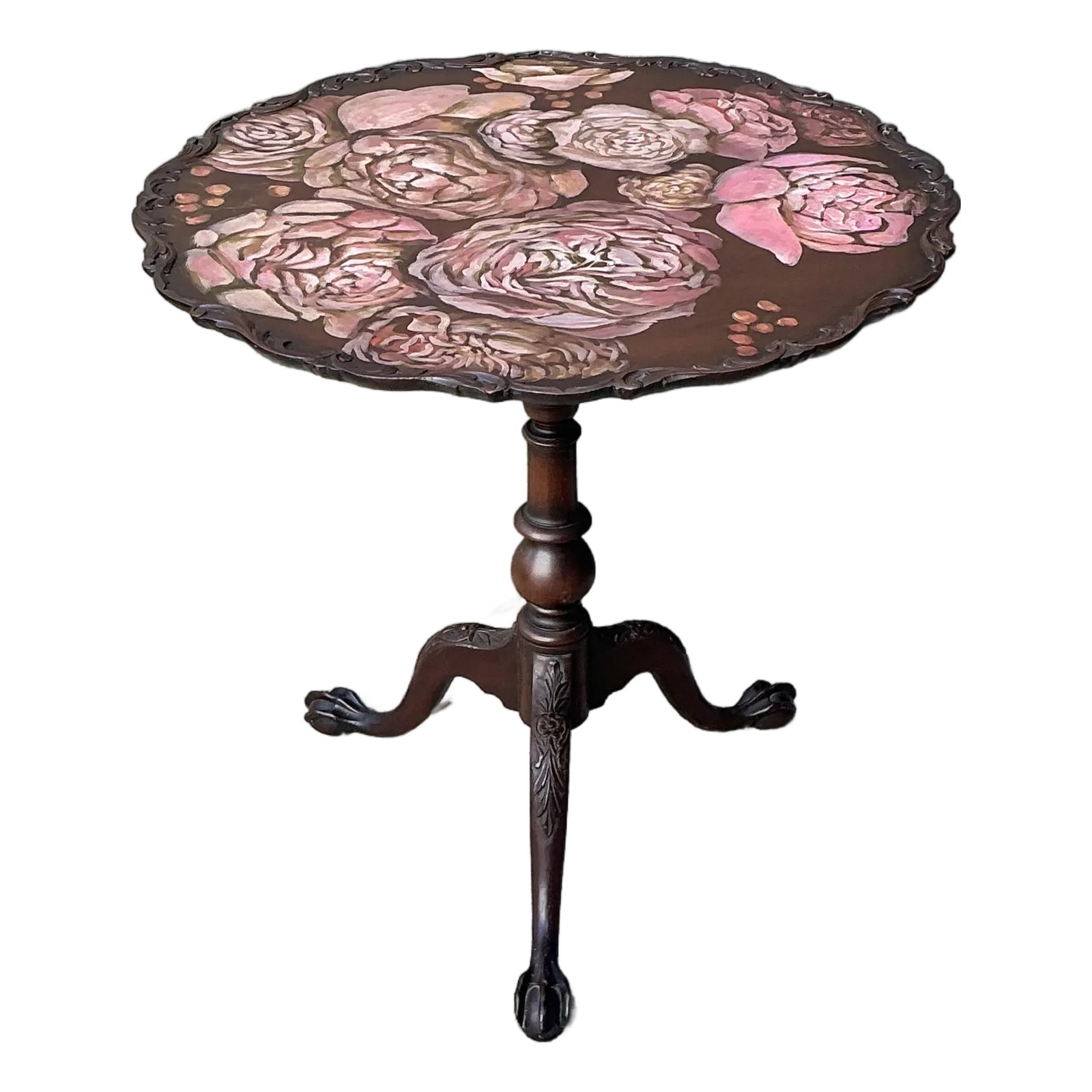 Vintage Hand Painted Pie Crust Side Table | Chairish