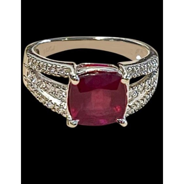3 Carat Cushion Treated Ruby and 1 Carat Diamond 14 Karat White Gold ...