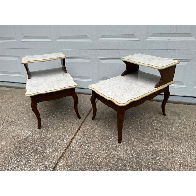 Mid Century Modern Faux Marble Two-Tiered Side Tables- a Pair | Chairish